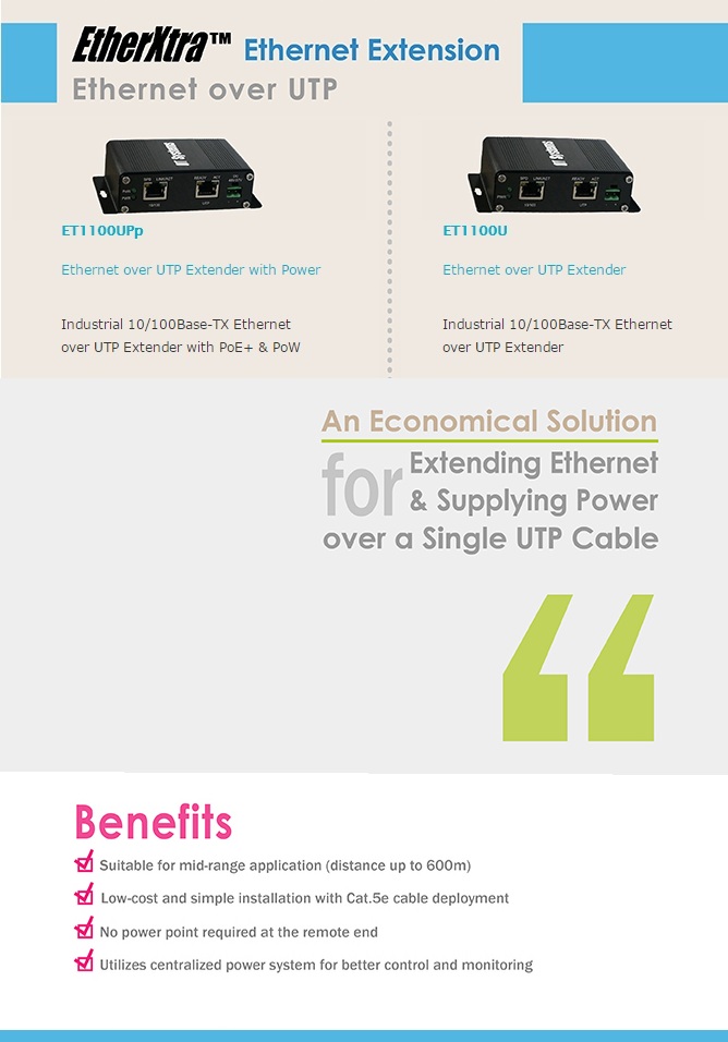 OT Systems single UTP cable extends ethernet and power ...