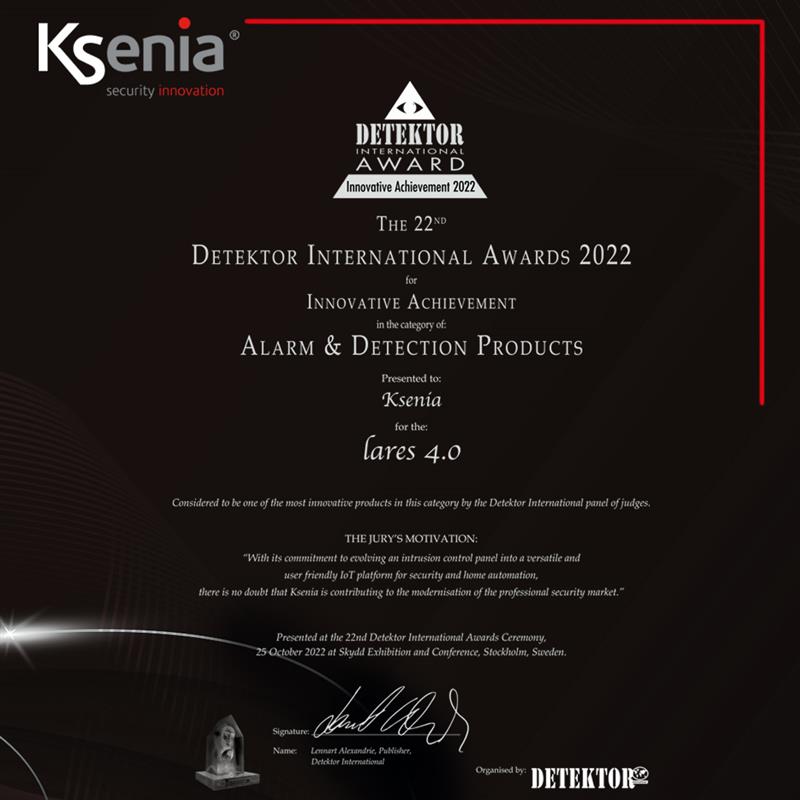 Ksenia wins Detektor International Award | SecurityWorldMarket.com